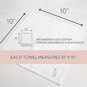 Premium Bamboo Washcloths 6 Pack - White Washcloths for Face - Gentle and Soft Washcloths for Face and Body - Natural Bamboo Baby Washcloths - Baby Wash Cloths Set - Small Face Towels 10x10