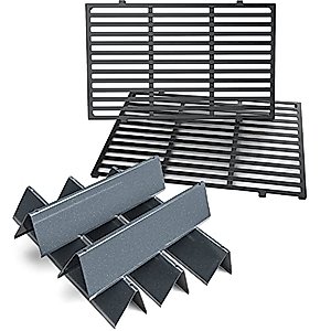 Hisencn 7636 15.3 Inch Flavorizer Bars and 7638 7639 17.5 Inch Cast Iron Grates for Weber Spirit I & II 300 Series, Spirit E310 E320 E330 S310 S320 S330 Gas Grills with Front Control Knobs, 16GA