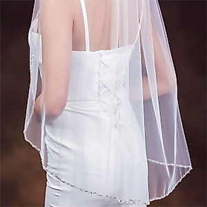 HONGMEI Wedding Veil for Brides 1 Tier Crystal Beaded Fingertip Length Bridal Veil with Comb