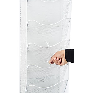 Displays2go Single & Multi-Tiered Metal Mesh Literature Wall Rack, 10-20 Pockets - White (MSHWL10WHT)