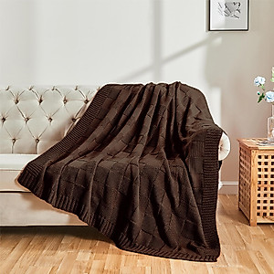 CozeCube Knit Throw Blanket, Brown Checkered Throw Blanket for Couch, Soft Cozy Warm Knitted Throw Blanket for Couch Bed Sofa Living Room, Decorative Spring Fall Throw Blanket 50"X60", Dark Brown