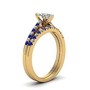 View In Different Gemstone's yellow gold plated Created Blue Sapphire Marquise shape Blue color Wedding Ring Sets prong Setting in Size 13.5 Handcraft Chakra Healing GPR-D182-MARQUISE-CBS-13.5