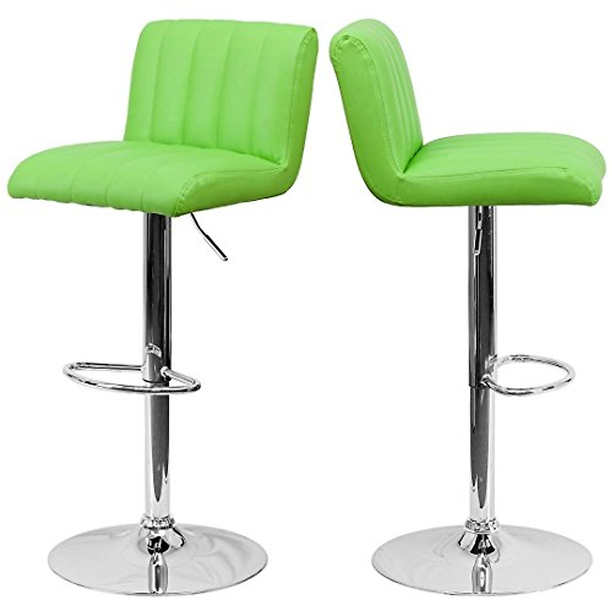 Contemporary Bar Stool Vertical Line Design Hydraulic Adjustable Height 360-Degree Swivel Seat Sturdy Steel Frame Chrome Base Dining Chair Bar Pub Stool Home Office Furniture - Set of 2 Green #1983