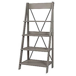 Walker Edison X Back Modern Farmhouse Wood Bookcase Bookshelf Home Office Living Room Storage, 4 Shelves, Grey