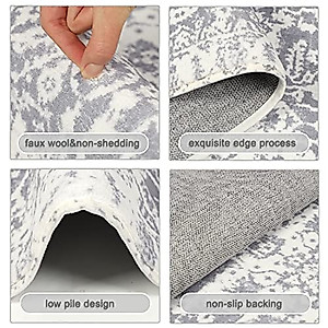 Homcomoda Distressed Area Rug 4x6 Non Slip Washable Vintage Bedroom Rug Faux Wool Throw Mat Low-Pile Area Floor Carpet Mat for Living Room Bedroom Kids' Room Kitchen Laundry Room