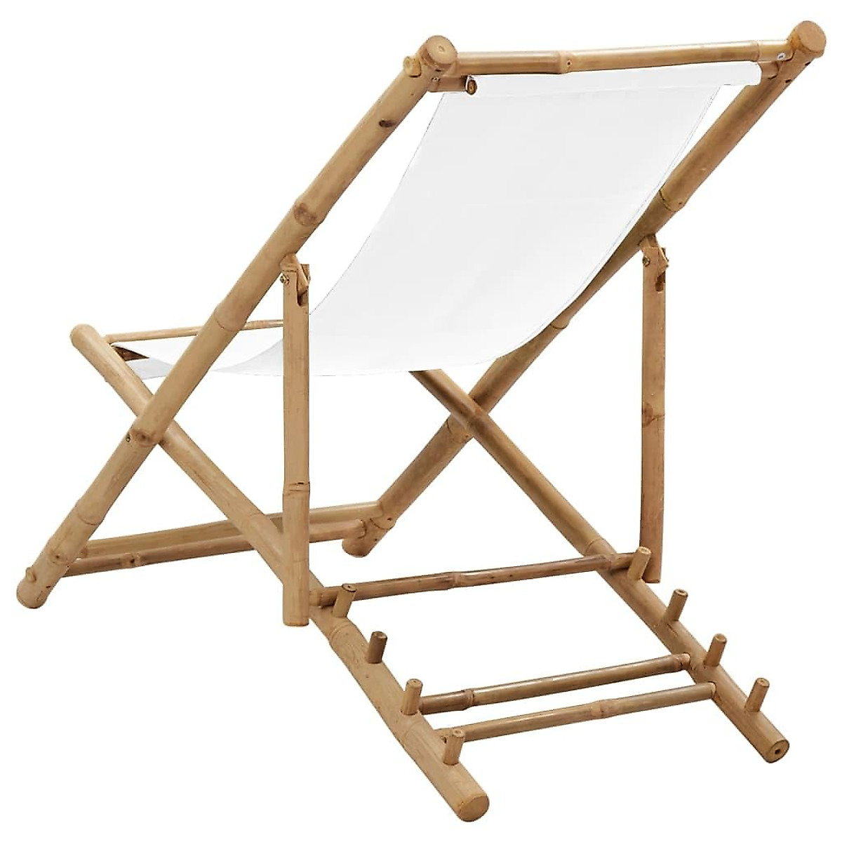 WEHUOSIF Patio Deck Chair Bamboo and Canvas,Patio Funiture,Barbecue Chairs,Balcony Chairs,Lawn Chairs,Garden Chairs,Folding Chair,Camping Chair,Adjustable in 4 Positions,for Deck, Poolside,Camping,