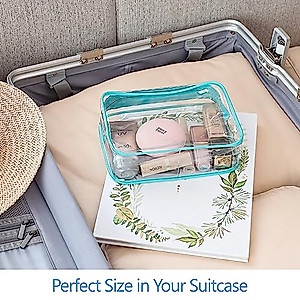 PACKISM Clear Makeup Bags, 3 Pack TSA Approved Toiletry Bags Clear Toiletry Bags for Traveling, Clear Cosmetic Bags Airport Carry on Clear Compliant Bag, Green