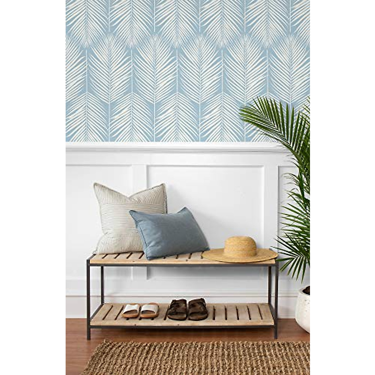 NextWall Palm Silhouette Coastal Peel and Stick Wallpaper (Hampton Blue)