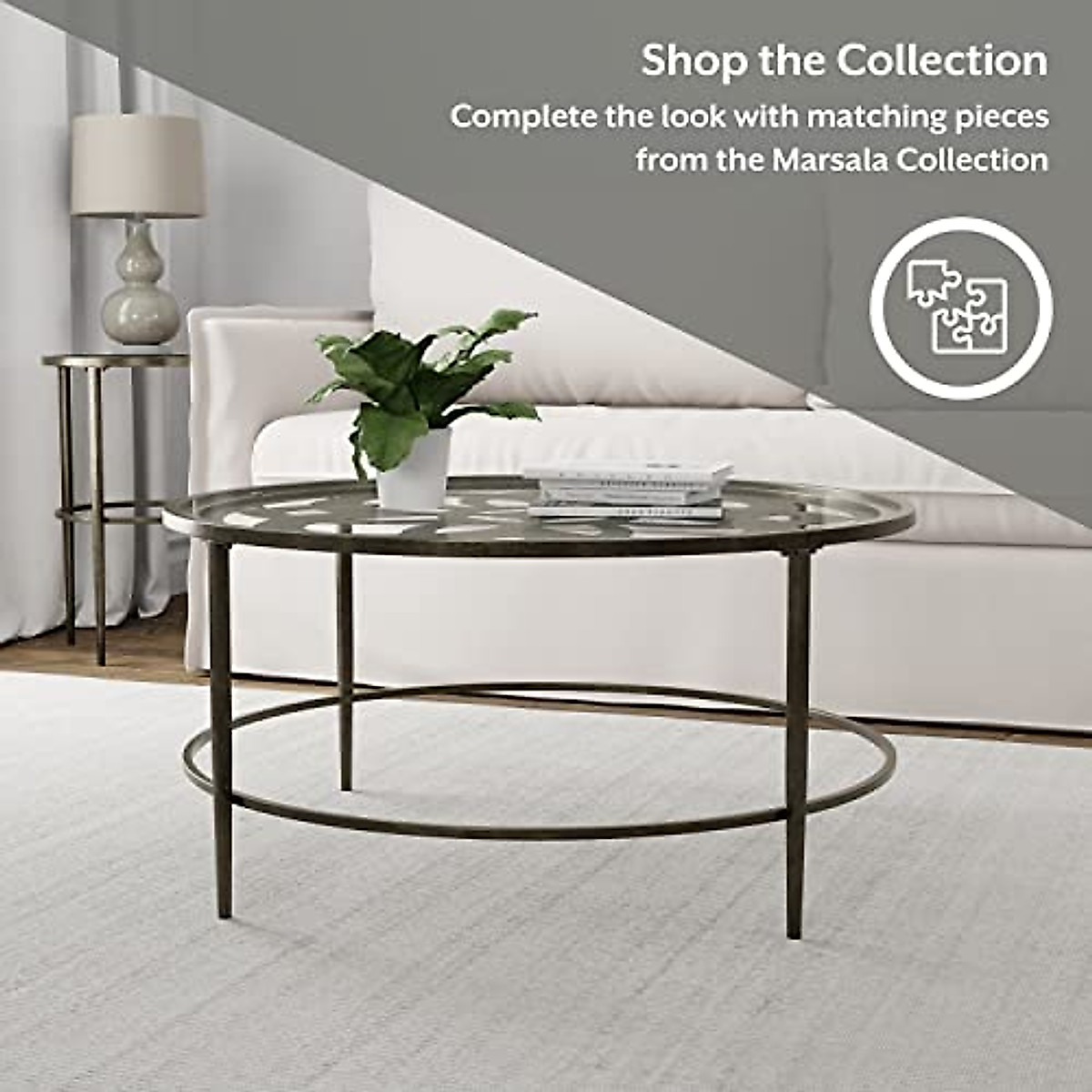 Hillsdale Marsala Metal Coffee Table, Gray with Brown Rub