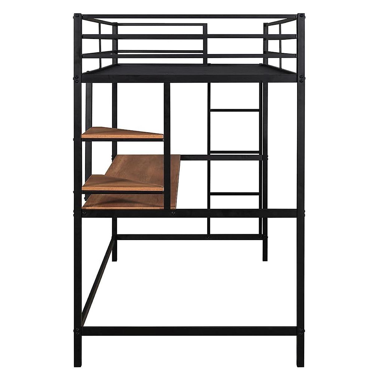 Anwick Twin Size Metal Loft Bed with Desk & Shelf, Metal Structure Bedframe w/Safety Guardrail, for Dorm, Bedroom, Guest Room, No Box Spring Needed (Twin, Black)