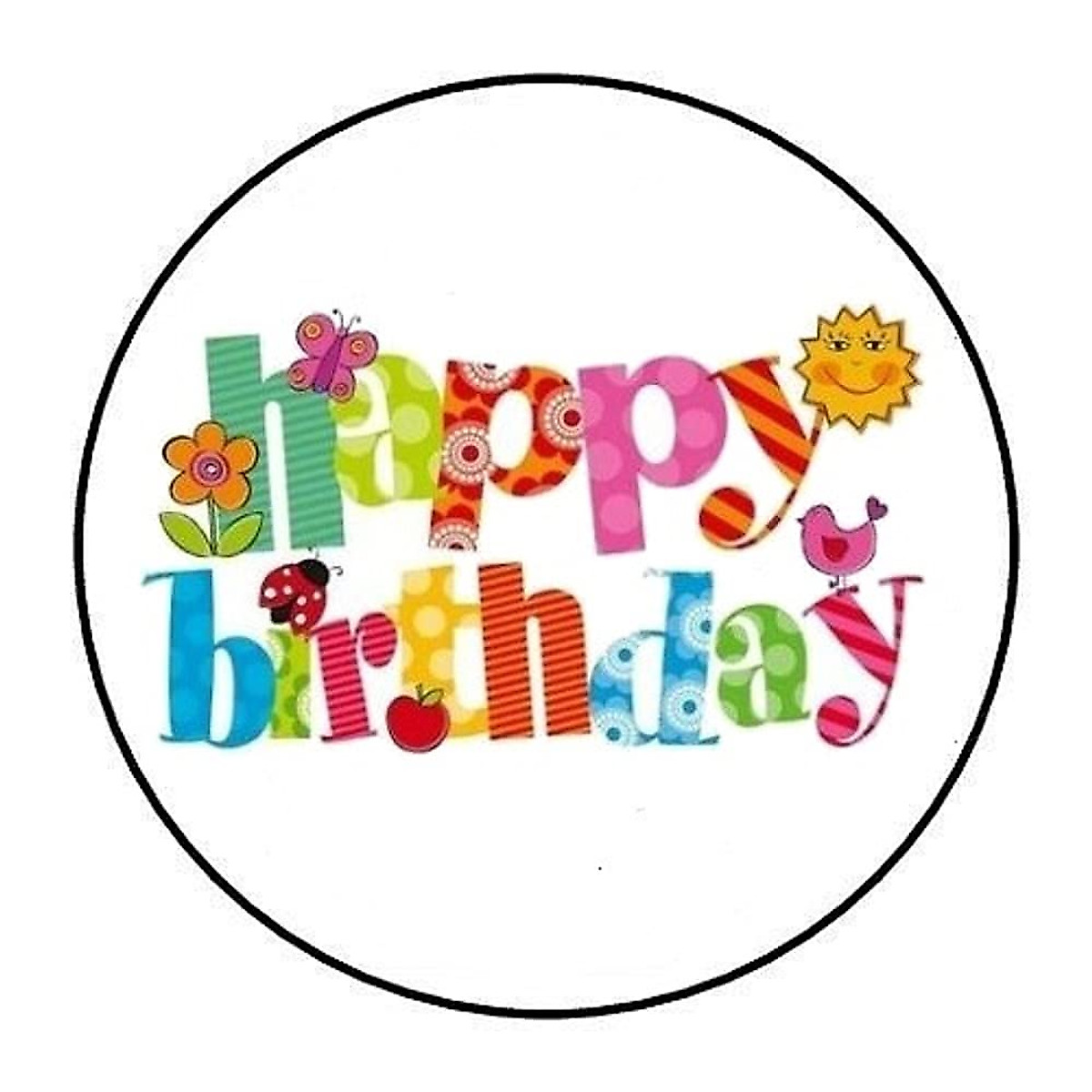 48 Happy Birthday Bright Colors Envelope Seals Labels Stickers 1.2" Round