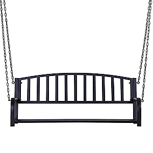 Outsunny 2 Person Front Porch Swing Patio Swing Bench, Outdoor Steel Swing Chair with Sturdy Chains, for Backyard, Deck, 528 lb Weight Capacity, Black