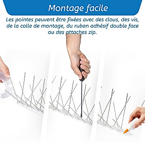 VIIRKUJA 118" Stainless Steel Bird Spikes - Bird Deterrents for Outside - Total Length 118" / 12x Elements of 10" Each - Pigeon Spikes - Bird Protection for The Roof, Balcony and Winter Garden