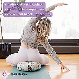 Hugger Mugger Zafu Meditation Cushion - Blue - Support in Cross-Legged Sitting, Buckwheat filled, Durable Fabric, Convenient Handle, Handmade in USA