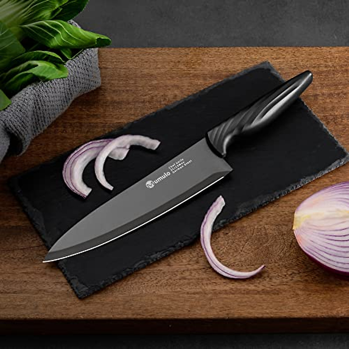 Mumulo Kitchen knife, Chef Knife Set With Sheath, German Stainless Steel Kitchen Knife Set, 6Pcs, 8 Inch Chef’s Knife & 4.5 Inch Utility Knife & 4 Inch Paring Knife & 3 Matching Knife Covers, Black.