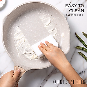 Country Kitchen Non-Stick Cast Aluminum Cookware Set - Durable Kitchen Cookware for Everyday Cooking, Cream, 13 Pc.