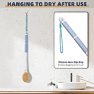 TYYIHUA 20.5" Back Bath Brush Long Handle for Shower for Elderly,Men and Women,Back Scrubbers for Use in Shower,Dual-Sided Exfoliating Dry Brush with Stiff and Soft Bristles,Shower Scrubber for Body