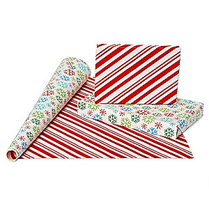 American Greetings 160 sq. ft. Reversible Kids Christmas Wrapping Paper Bundle, Santa, Snowflakes and Snowmen (4 Rolls 30 in. x 16 ft.)