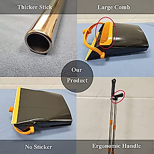 Broom and Dustpan Set - Upright Dustpan and Broom Combo Set - Self Cleaning with Dustpan Teeth Standing Dust Pan for Home Kitchen Easy Assembly, Orange