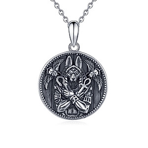 JUSTKIDSTOY Anubis Necklace Egyptian Jewelry Sterling Silver Egypt Ankh Pendant Necklace Scarab Amulet Protection Gift for Women Men