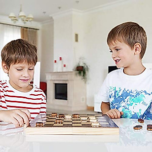 Magnetic Wooden Chess Checkers Set for Kids and Adults - 12 in Staunton Chess Set - Travel Portable Folding Chess Board Game Sets - Storage for Wood Pieces - 2 Extra Queens