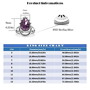 DALEGEM Purple Cubic Zirconia Crystal Crescent Moon Ring for Women,S925 Sterling Silver Waterdrop Ring (Ring_Purple, 10)