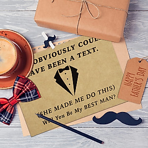 Teling 8 Pieces Groomsmen Proposal Cards 7 Pieces Will You Be My Groomsman Funny Cards and 1 Piece Will You Be My Best Man Card with Envelopes for Wedding Supplies, 5 x 7 Inch (Khaki Background)