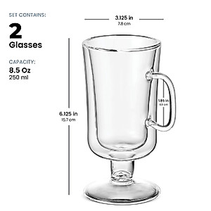 Luigi Bormioli Double Walled Irish Coffee Mugs - 8½ Oz (2 Pack) Insulated Tea Glasses, Drinking Glasses, for Latte, Espresso, Cappuccino, Desert Dish, Thermal Shock Resistant, for Hot - Cold Beverages