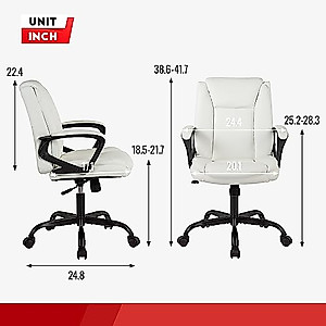 Home Office Chair Ergonomic Desk Chair PU Leather Task Chair Executive Rolling Swivel Mid Back Computer Chair with Lumbar Support Armrest Adjustable Chair for Men (White)