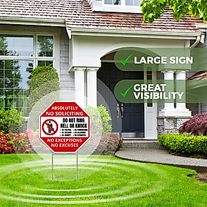 2PC No Soliciting Sign with Stake, 13 Inches by 13 Inches - Corrugated Plastic - No Soliciting No Religious No Trespassing Sign for House Yard