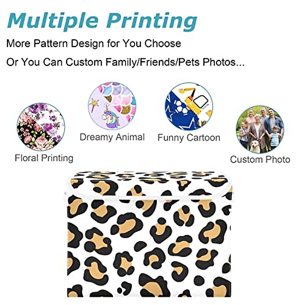 CaTaKu Leopard Spots Brown Storage Bins with Lids and Handles, Fabric Large Storage Container Cube Basket with Lid Decorative Storage Boxes for Organizing Clothes