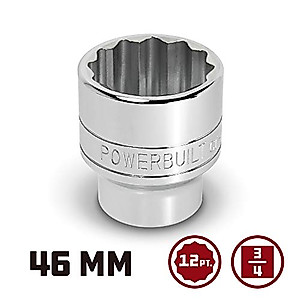 Powerbuilt 3/4-inch Drive 46mm Socket, 12 Point, Thin Wall Hex Strong Grip Design, Size Markings - 643240