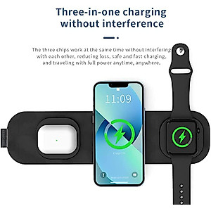 Kocybt 3 in 1 Magnetic Wireless Charger,Foldable Wireless Charger Pad Compatible for 13/13 Pro/13 Pro Max/13 Mini, 12/12 Pro/12 Pro Max/12 Mini, iWatch,AirPods 3/2/Pro,(Adapter Not Included) (Black)