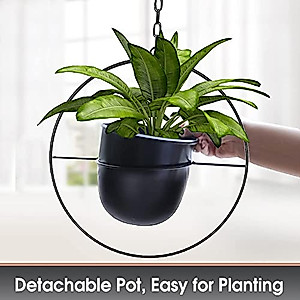 Shineloha Metal Plant Hangers with 5.5" Pot (Detachable) + Hook + Chain | Hanging Planters Indoor Outdoor, Ceiling Planters | Anti Rusted, Adjustable Hanging Length | NO Plant incld