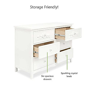 SweetPea Baby Rose/Tiana Double Dresser in French White, Made of Sustainable Pinewood, Easy to Assemble, Non-Toxic Finish, Six Spacious Drawers, Nursery Furniture