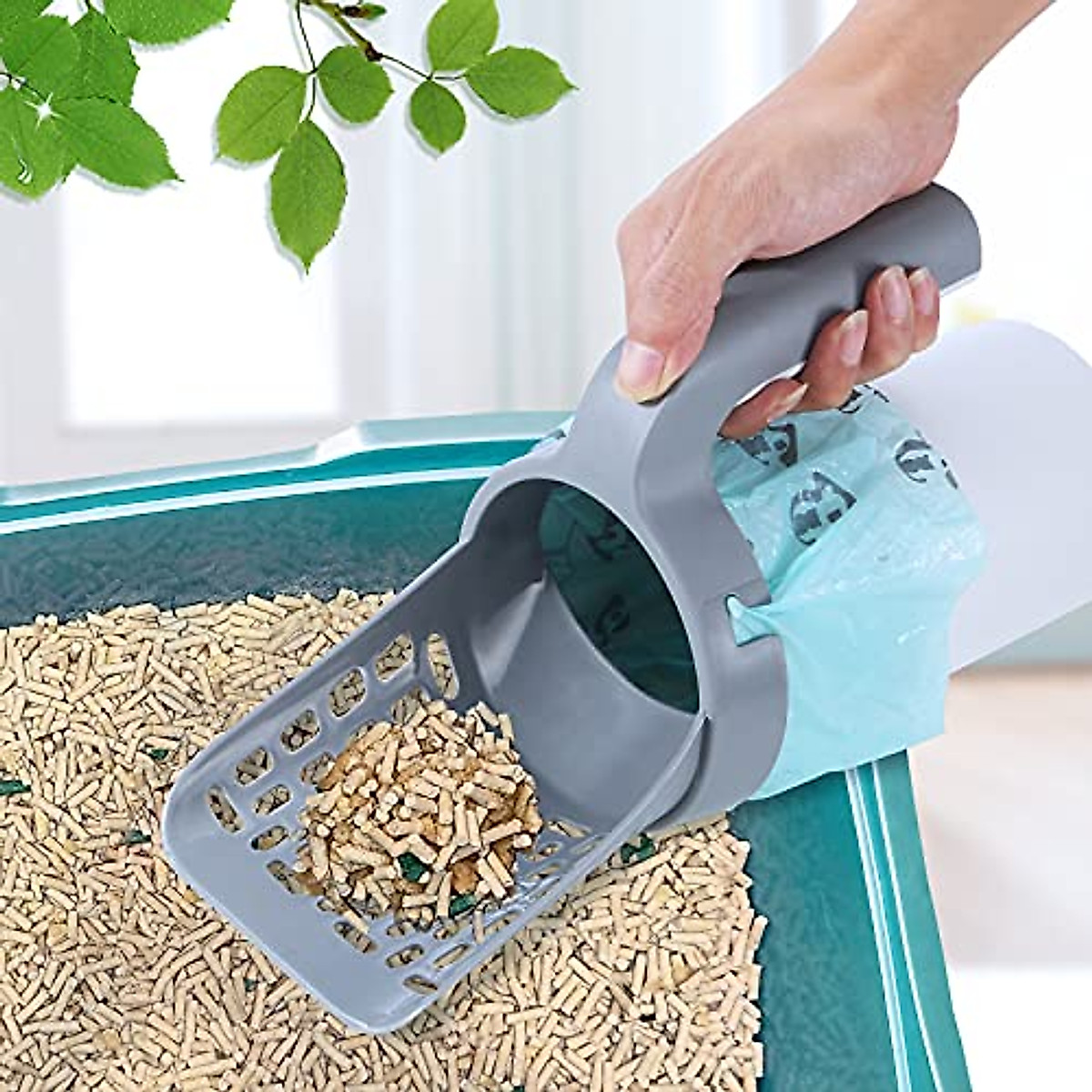 petizer Premium Cat Litter Scoop with 90 Count Refill Bags, Integrated Detachable Deep Cat Litter Shovel with Waste Container, Cat Litter Disposal System