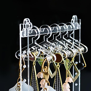 XINZHIDA Earring Holder Organizer, Earring Hanger Rack with 8 Mini Hangers, Acrylic Clothing Rack Jewelry Display Stand, Ear Studs Dangle Earrings Hanging Earring Holder, Clear
