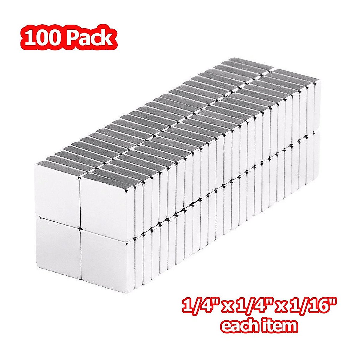 Square Block Magnets 1/4x1/4x1/16 Universal - Multi-Use 6x6x1.5 Magnetic Holder Sticker Fastener Building Rectangular Magnet Square Blocks (100 Pack)