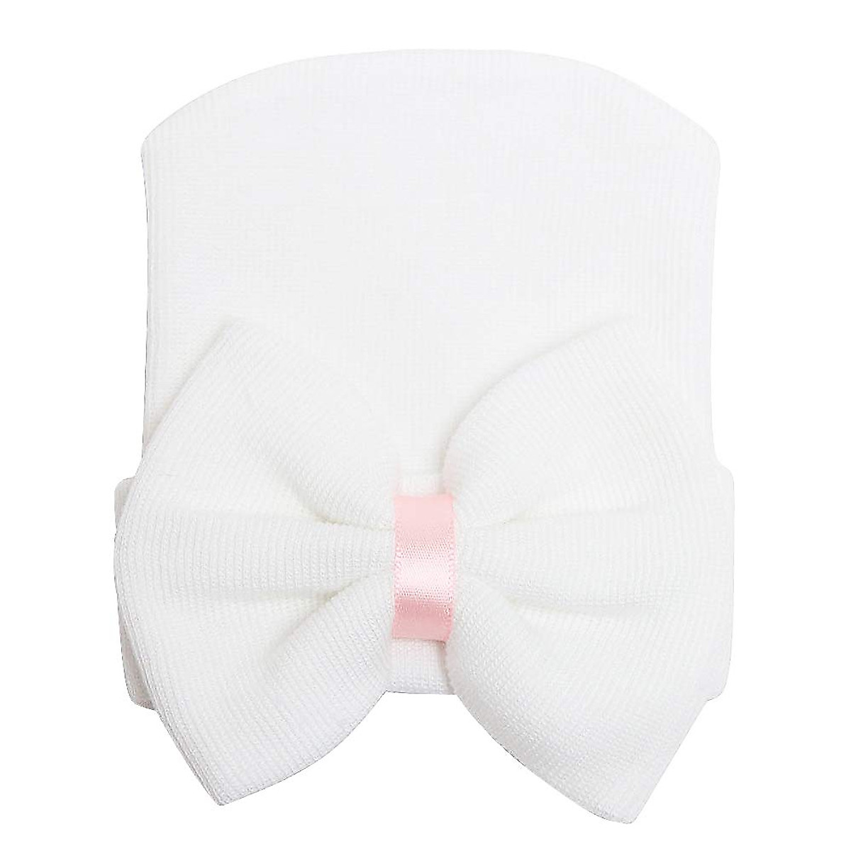 Zando Newborn Hospital Hat Toddler Beanie Baby Boy Girl Knot Headbands with Big Bows Infant Baby Nursery Caps White & Blue & Pink & Pink Blue White One Size