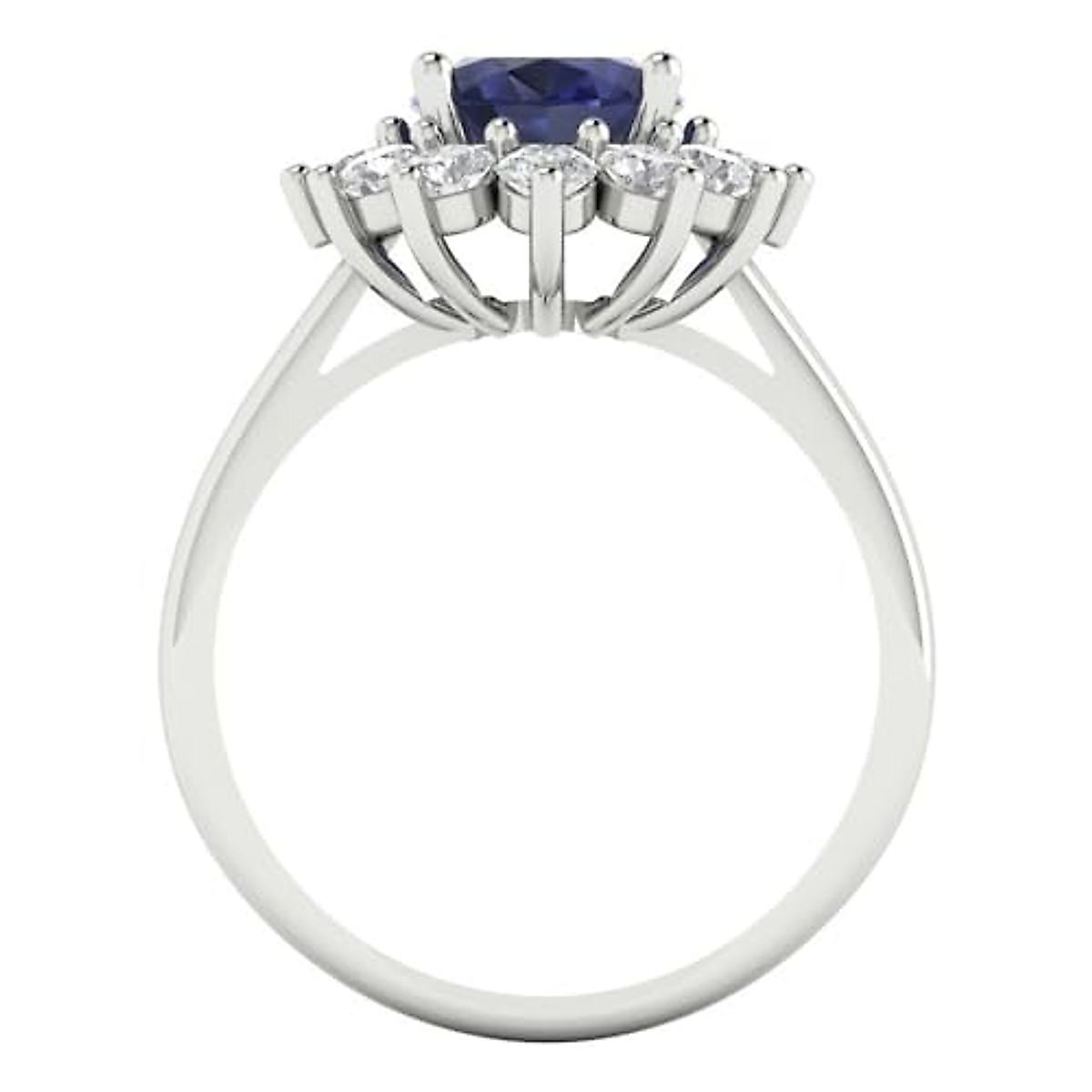 Clara Pucci 2.36 ct Oval Cut Solitaire Halo Genuine Simulated Blue Sapphire Engagement Promise Anniversary Bridal Ring 18K White Gold 6.5