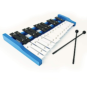 Professional Blue Wooden Soprano Glockenspiel Xylophone with 25 Metal Keys - Musical Instrument for Adults & Kids - Includes 2 Plastic Beaters/Mallets