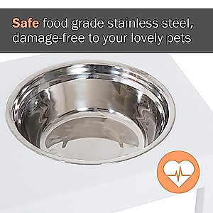 PawHut 23" Modern Decorative Dog Bone Wooden Heavy Duty Pet Food Bowl Elevated Feeding Station - White