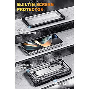 ZtotopCases for Samsung Galaxy Z Fold 4 5G (2022), Full-Body Dual Layer Rugged Case with Built-in Screen Protector & Kickstand & S Pen Slot Drop Protection Shockproof, Black