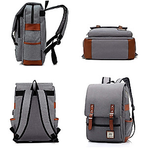 Junlion Vintage Laptop Backpack Gift for Women Men, School College Slim Backpack Fits 15.6 inch MacBook Gray