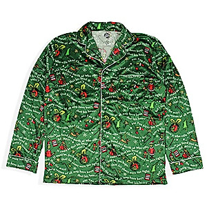 Dr. Seuss How the Grinch Stole Christmas Mens' Tossed Print Notch Collar Sleep Pajama Set (Large)