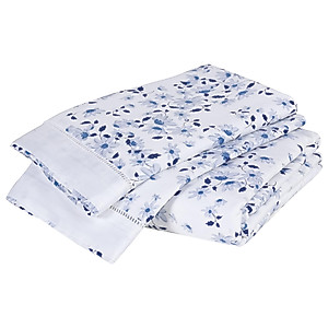 Clover by Jo 100% Cotton Floral Duvet Cover Set (Denim, Queen)