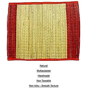 Pooja Aasan Puja Asan Mat Puja Asana Kusha Asan Madurkathi/Kusha Grass/Korai Pai 18'X18' Set of 2 Pieces, Orange Blue Colror