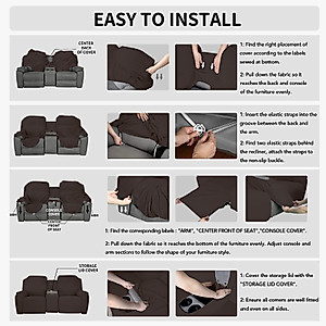 Easy-Going 1 Piece Stretch Reclining Loveseat with Middle Console Slipcover, 2 Seater Loveseat Recliner Cover with Holder and Storage, Recliner Couch Sofa Cover, Furniture Protector Chocolate