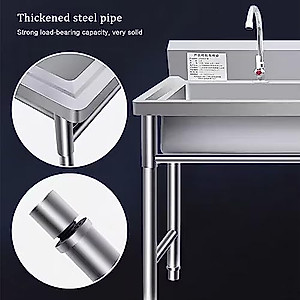 Free Standing Stainless-Steel Single Bowl Single Compartment Kitchen Sink Outdoor Sink Prep & Utility Washing Hand Basin for Restaurant Kitchen and Home(39.4 * 23.6 * 31.5in)
