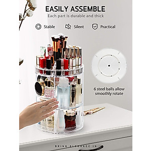 Syntus 360 Rotating Makeup Organizer, Thicker Acrylic Adjustable Bathroom Makeup Spinning Holder Rack, Transparent Larger Capacity Cosmetic Storage Box Fits Makeup Brushes, Lipsticks